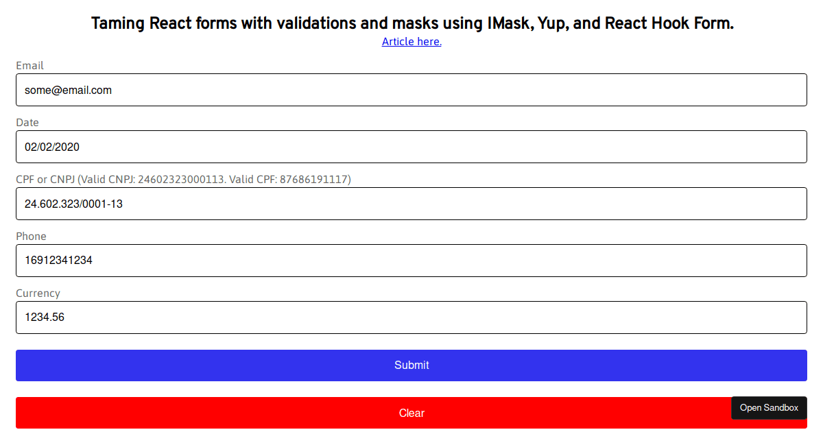 Taming React forms with validations and masks using IMask, Yup, and React Hook Form. (forked ...