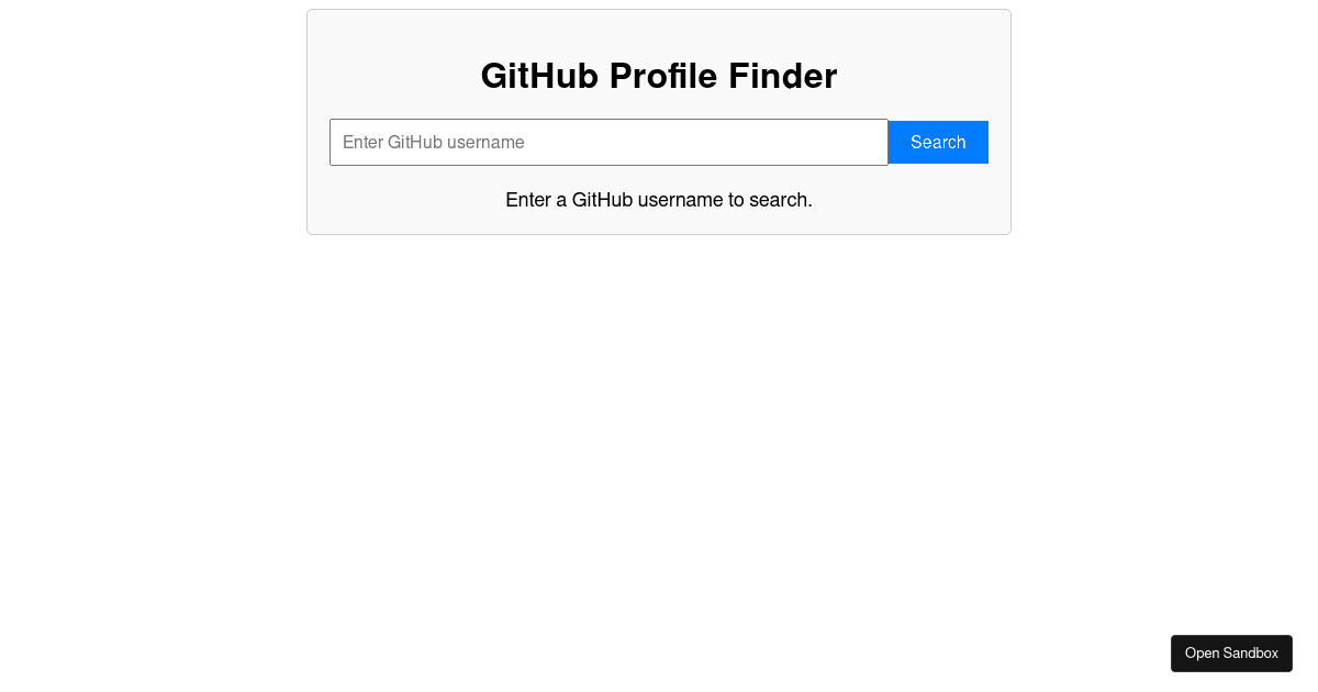 Github profile finder (forked) - Codesandbox