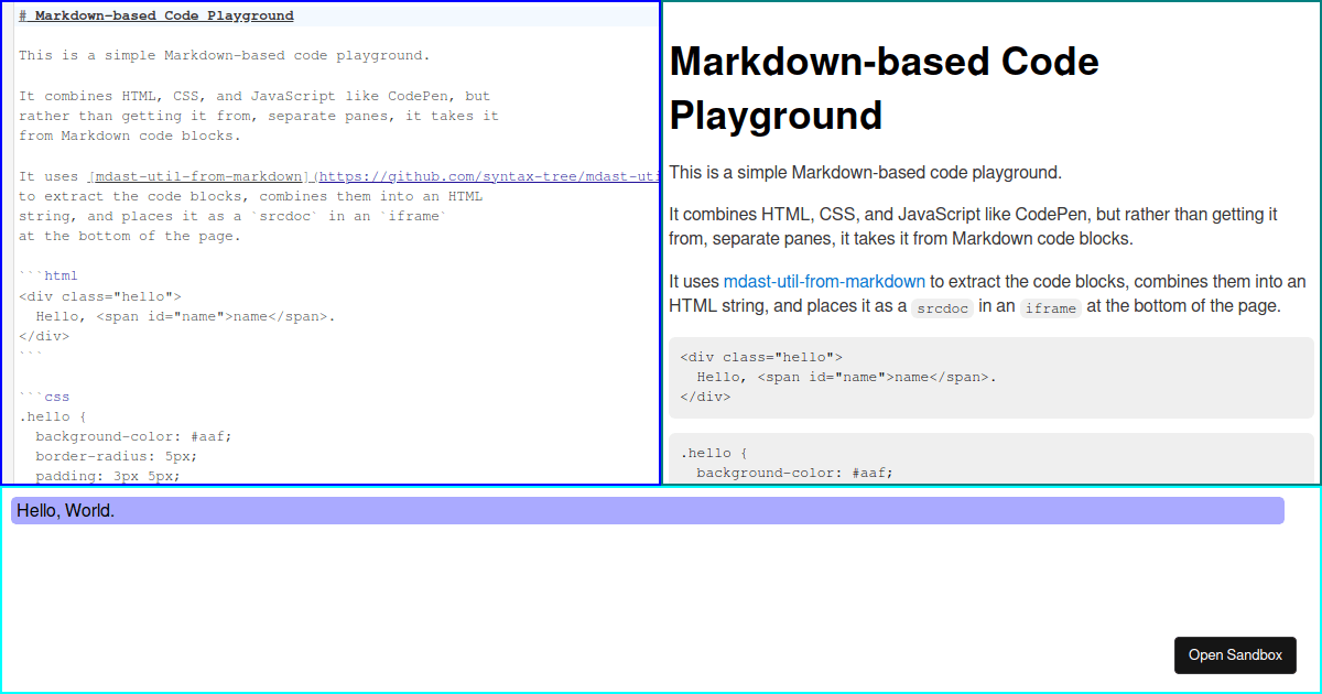markdown-based-code-playground (forked) - Codesandbox