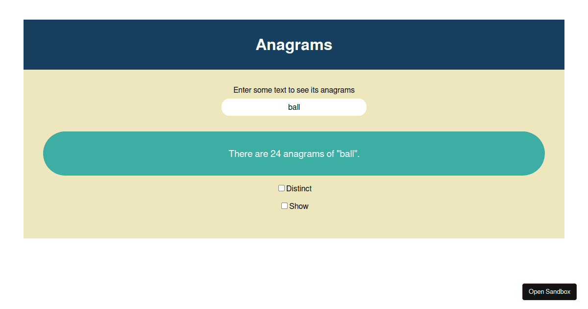 anagrams - Codesandbox