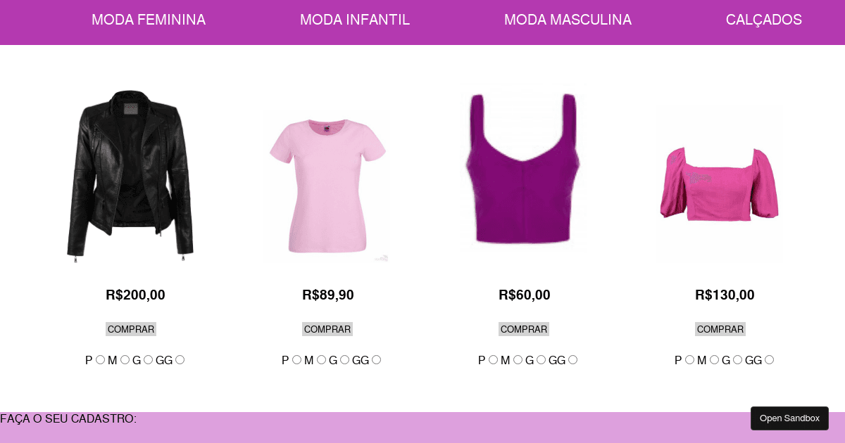 Desafio 2 - Lojinha de roupas. - Codesandbox