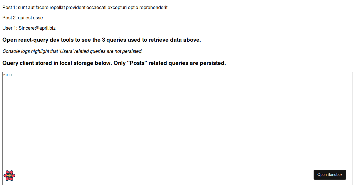 React Query Some Queries To Localstorage Codesandbox