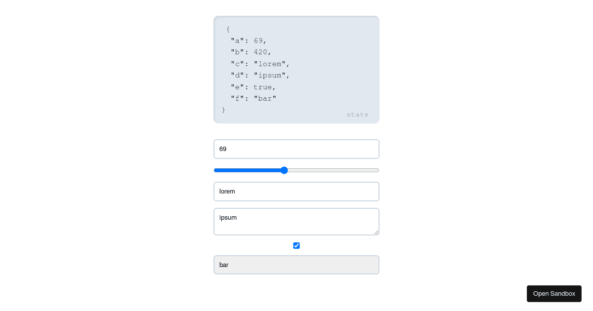 reactive bindings - all types - Codesandbox