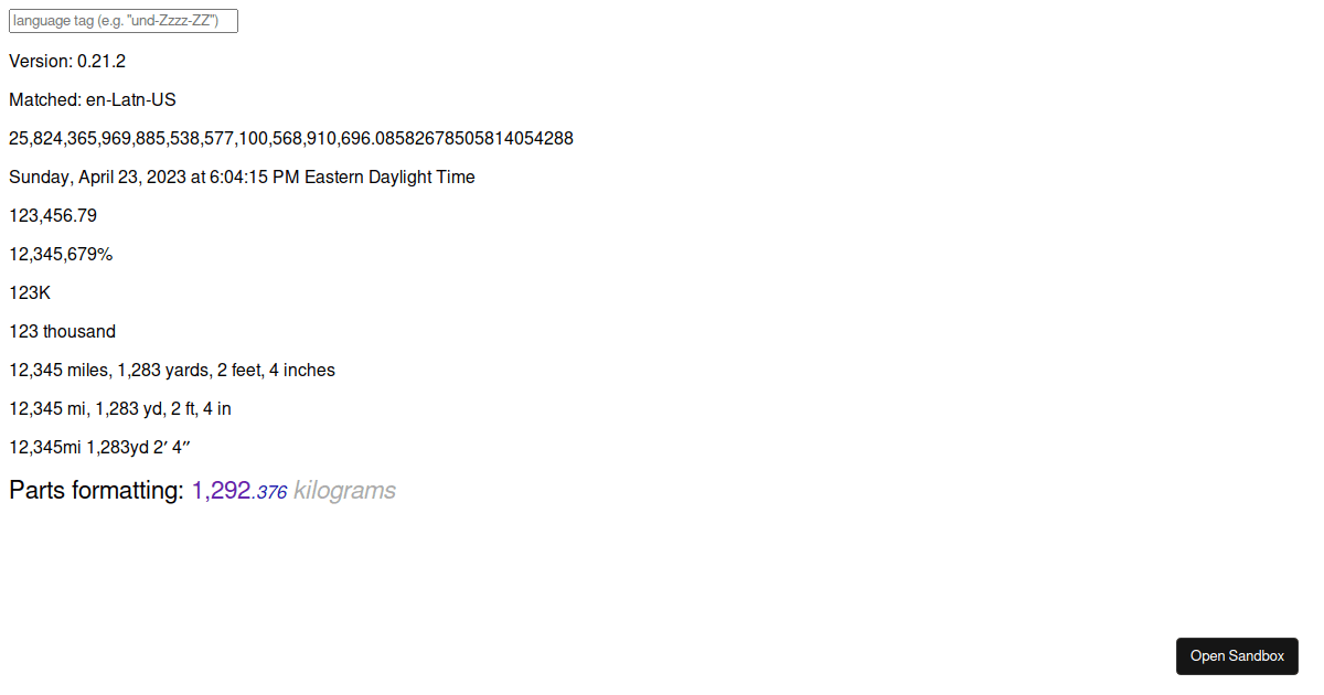 @phensley/cldr usage example - Codesandbox
