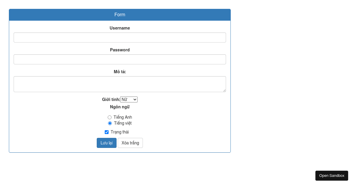 Lập trình Reactjs: Form - Codesandbox