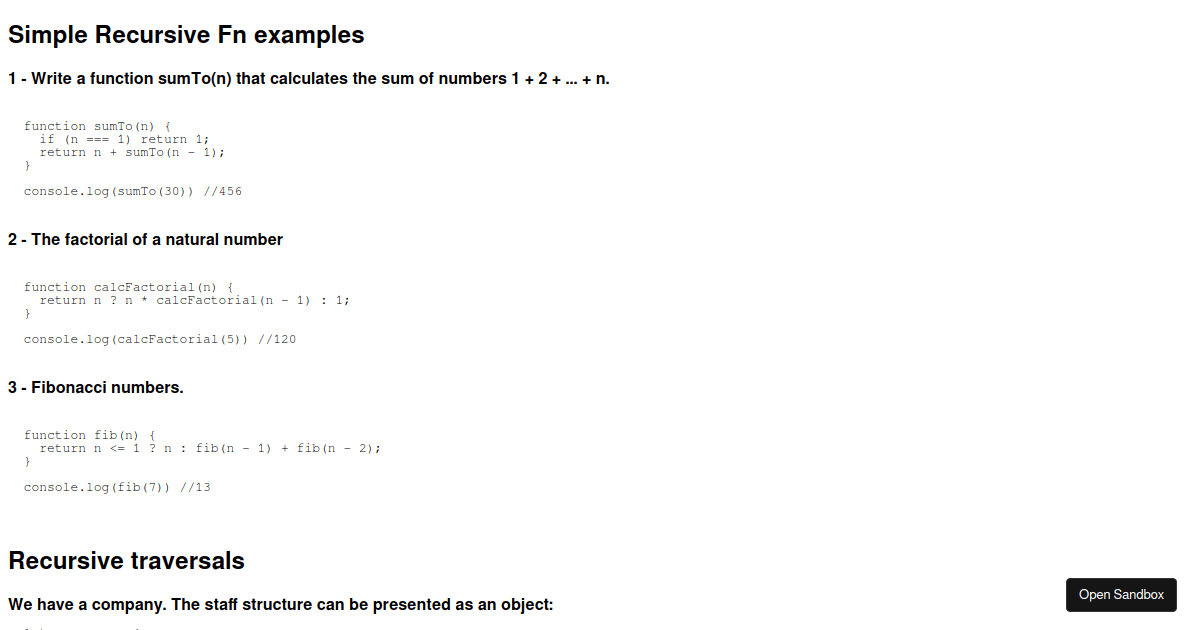Recursive Fn examples - Codesandbox