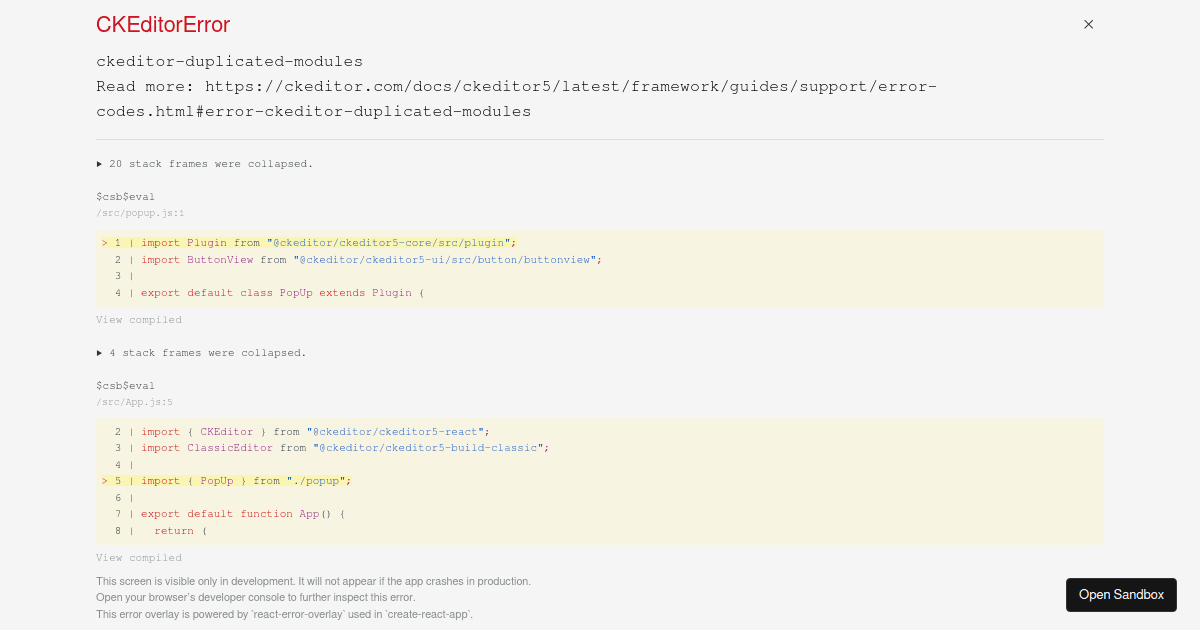 CKEditor Plugin - Popup model - Codesandbox