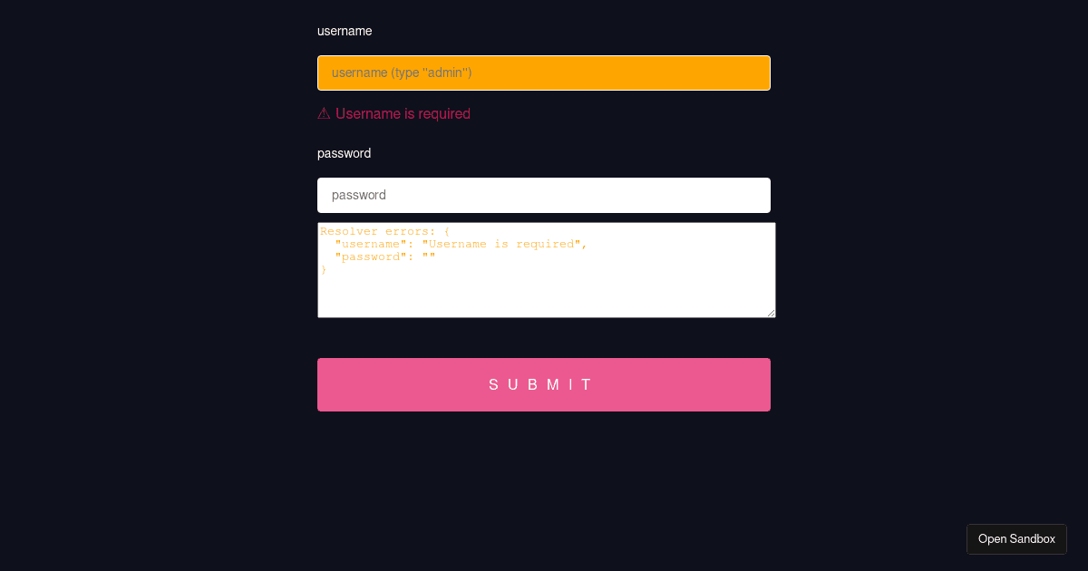 react-hook-form issue with yupresolver errors - Codesandbox