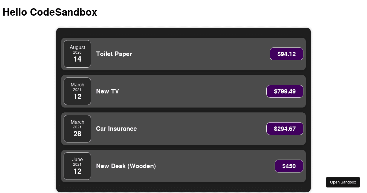 Expense List - Codesandbox