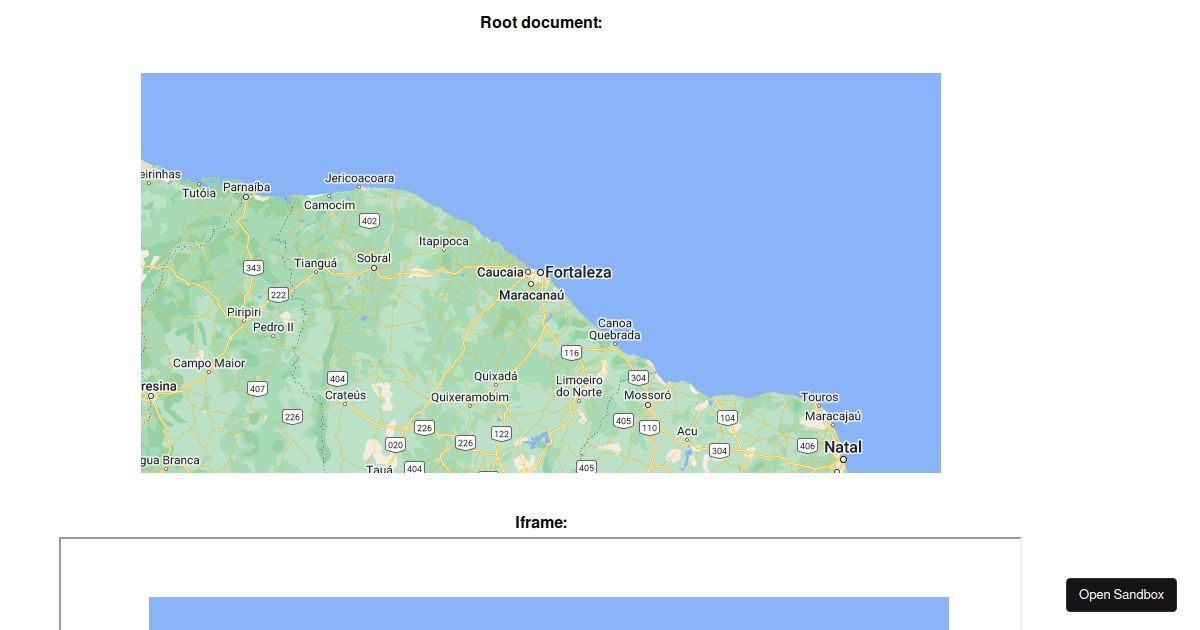 GoogleMap inside iframe native loading - Codesandbox