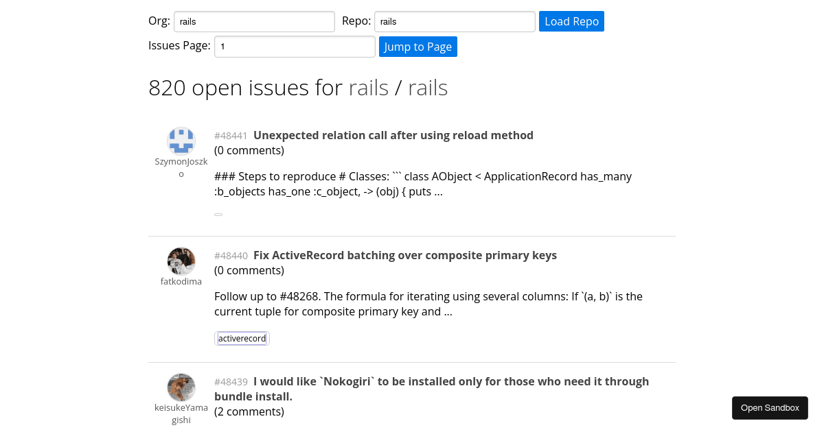 rsk-github-issues-example - Codesandbox
