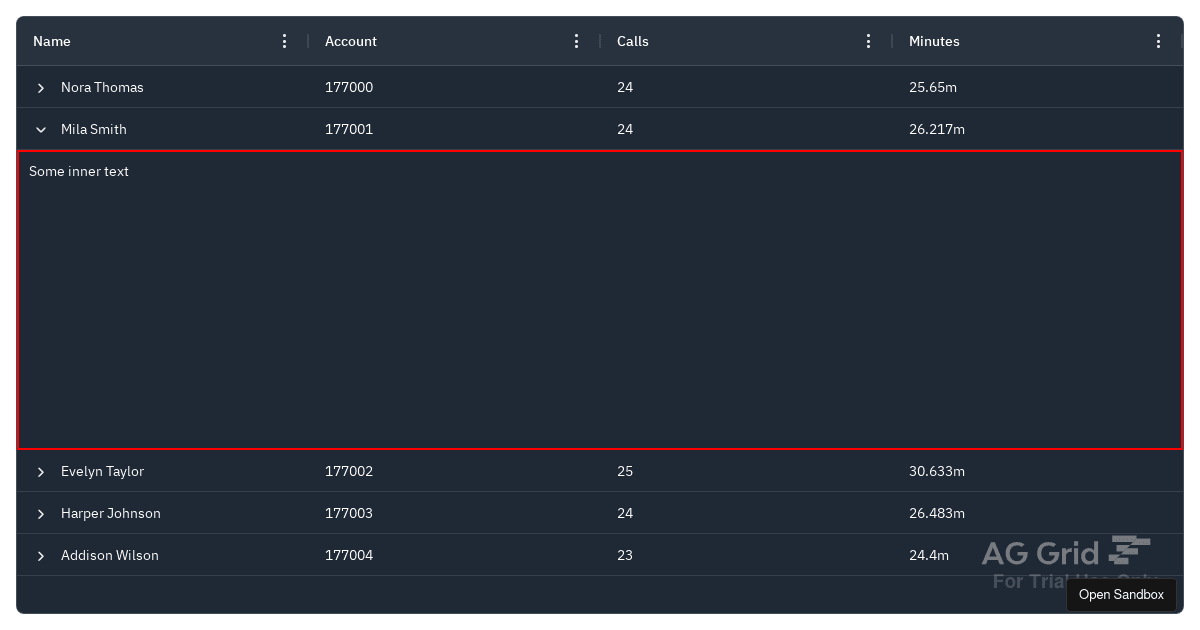 Custom Border Styling for Expanded Rows in AG Grid - Codesandbox