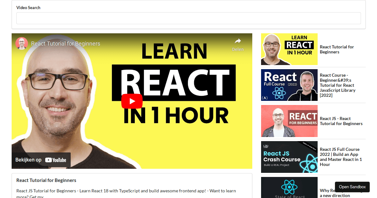 React Youtube Search Codesandbox