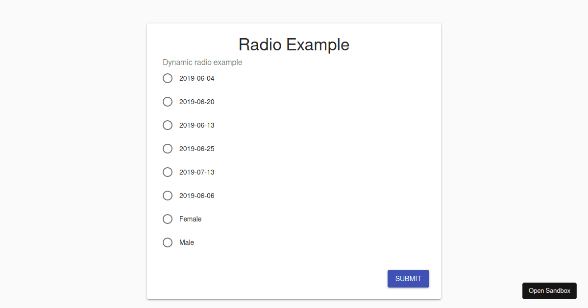 React Material Radio Example Codesandbox 