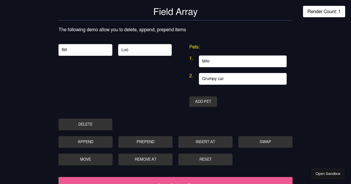 React Hook Form - useFieldArray - Codesandbox
