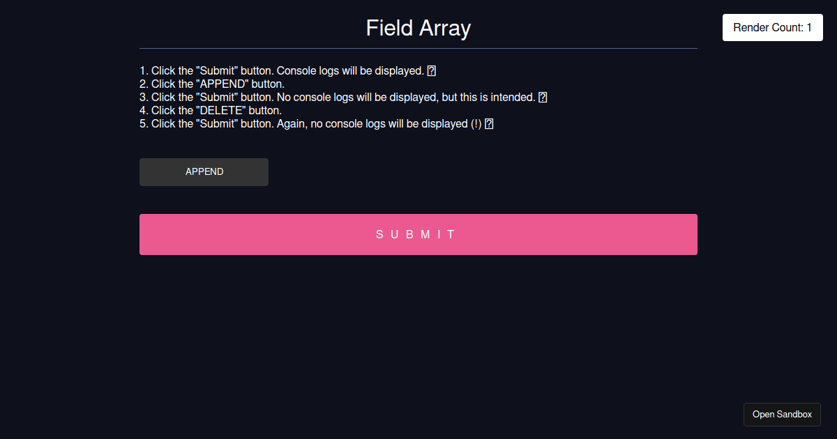 React Hook Form - useFieldArray (forked) - Codesandbox