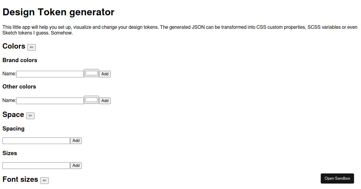 Design token generator - Codesandbox