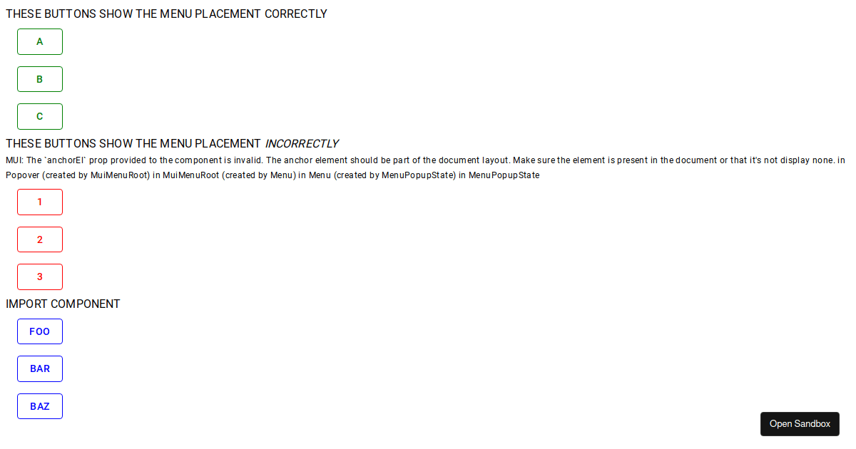 MUI5 Menu Popover - Codesandbox
