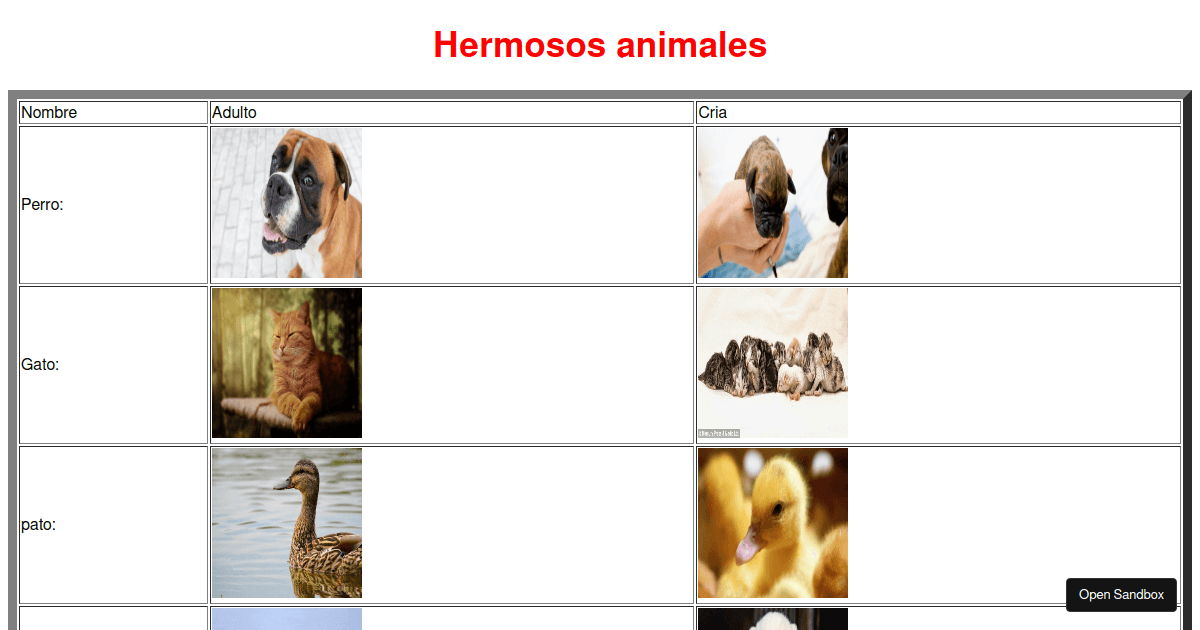 tabla animales - Codesandbox