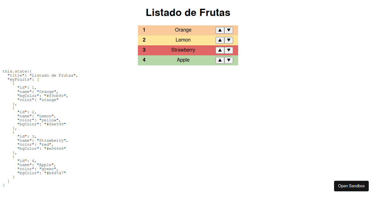 Re order fruit list ReactJS - Codesandbox