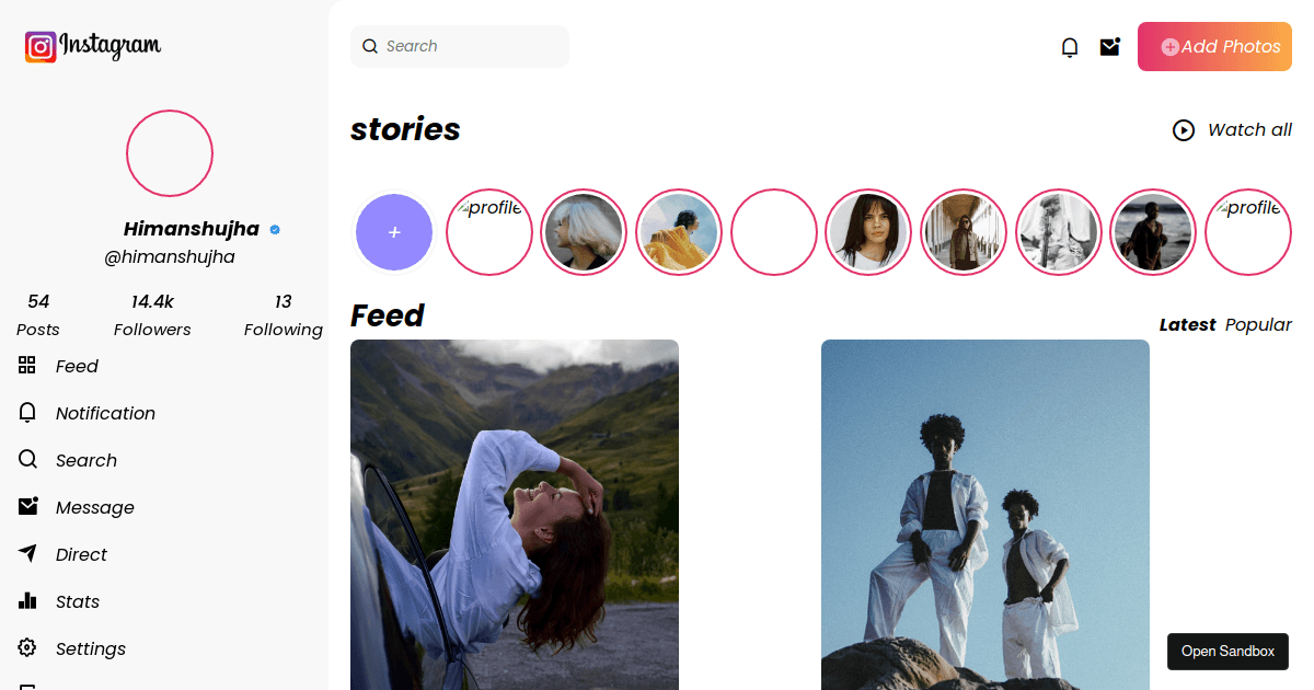 InstaClone - Codesandbox