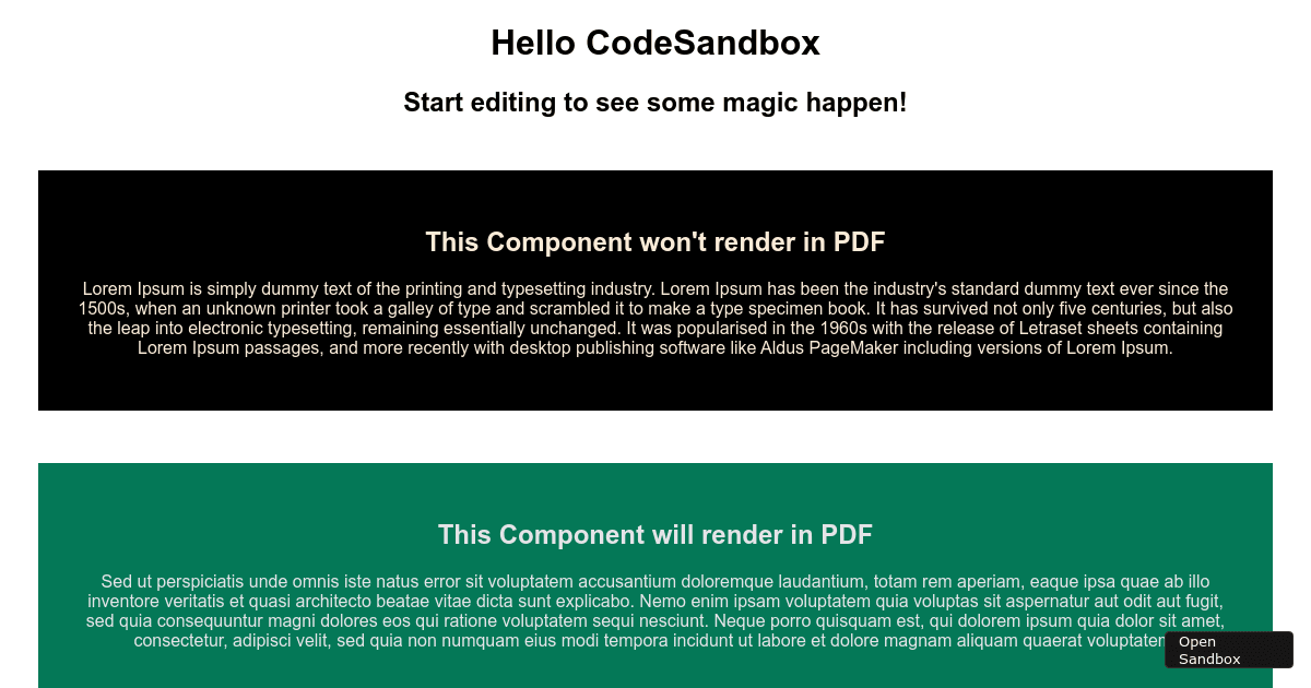 trying dom-to-pdf 2 - Codesandbox