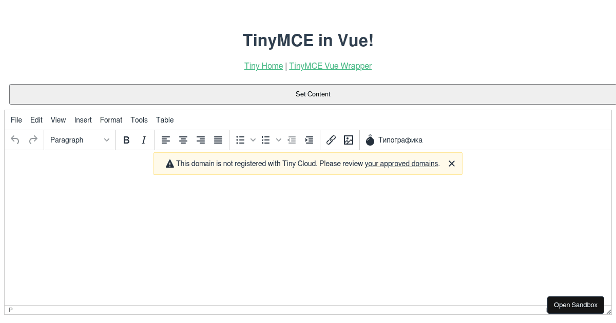 Set Content In Tinymce In Vue Forked Codesandbox