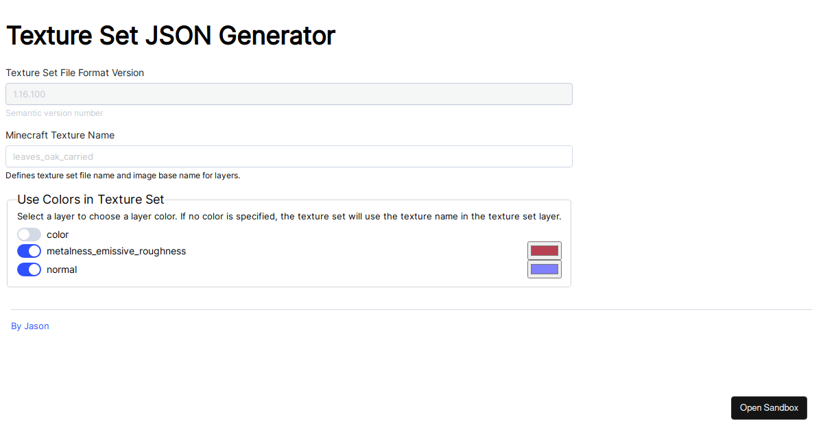 Minecraft Texture Set Json File Generator Codesandbox