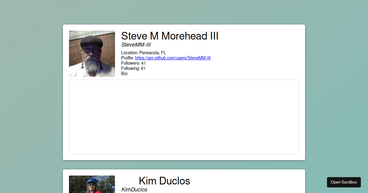 React Github User Card Codesandbox