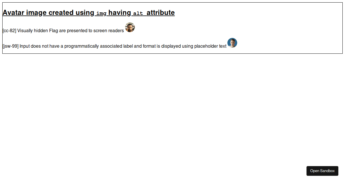 Good HTML Example: Avatars - Codesandbox