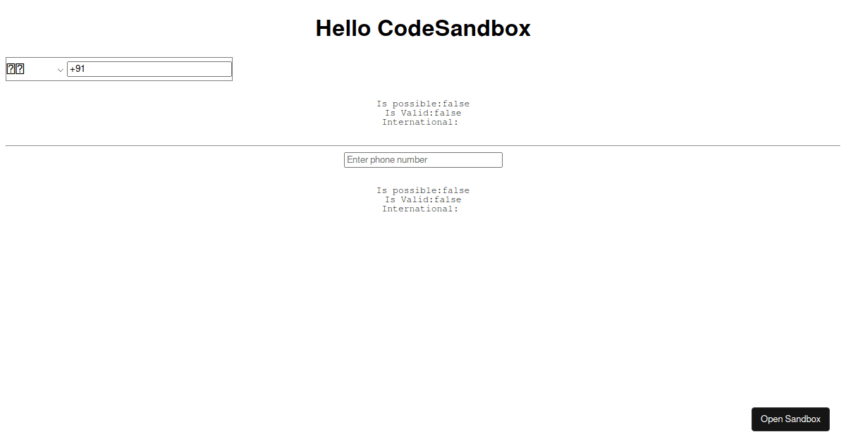 React Phone Input test - Codesandbox