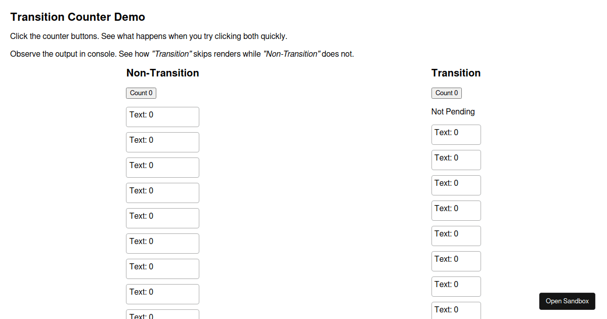 Transition Counter Demo - Codesandbox