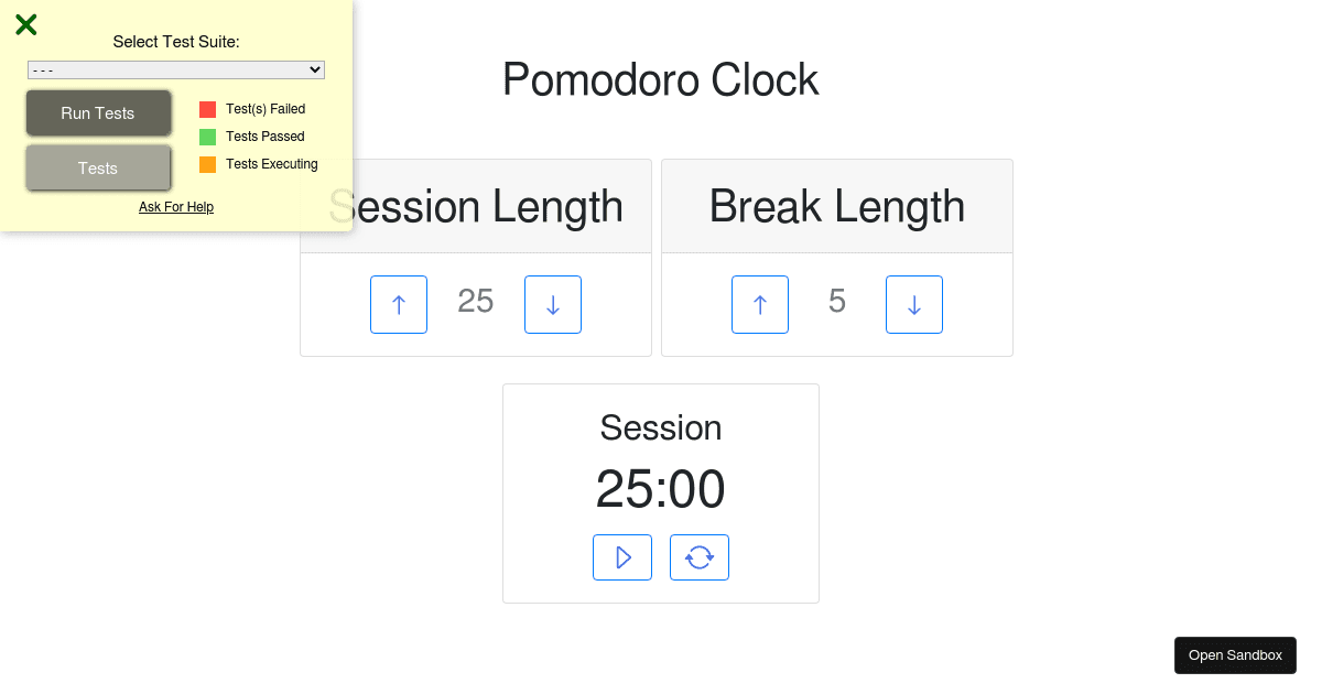 25 5 Clock React Hooks And Bootstrap Freecodecamp Codesandbox