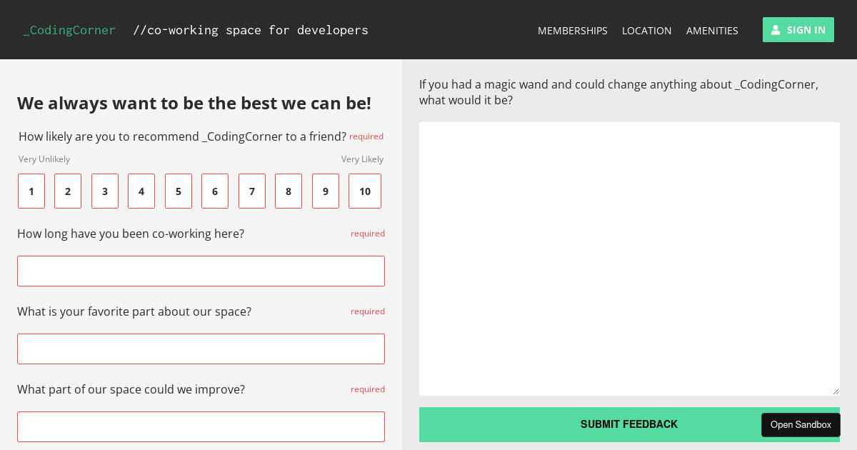 coding-corner-feedback-form - Codesandbox