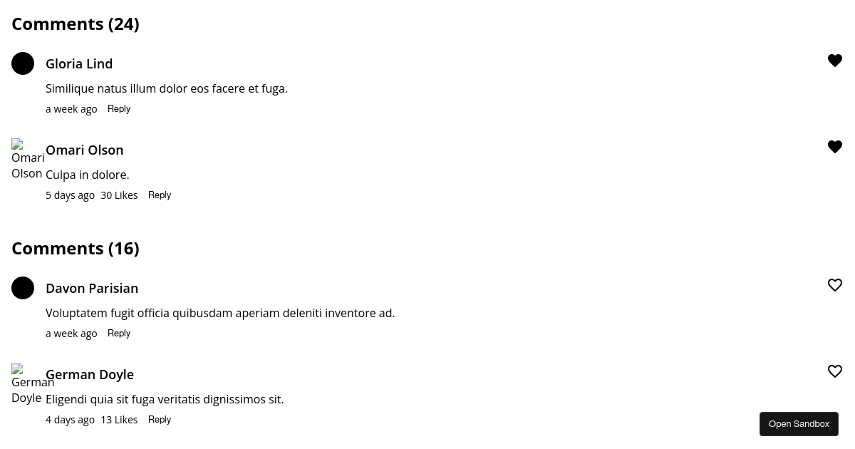 Comments (forked) - Codesandbox