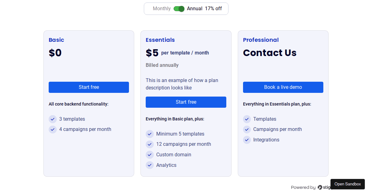 SNYK Pricing Table - Codesandbox