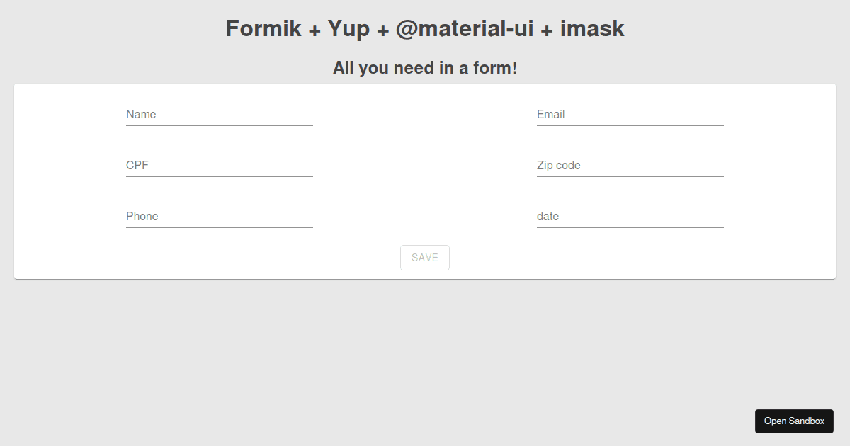 React Form including validation, masks and material-ui (forked) - Codesandbox