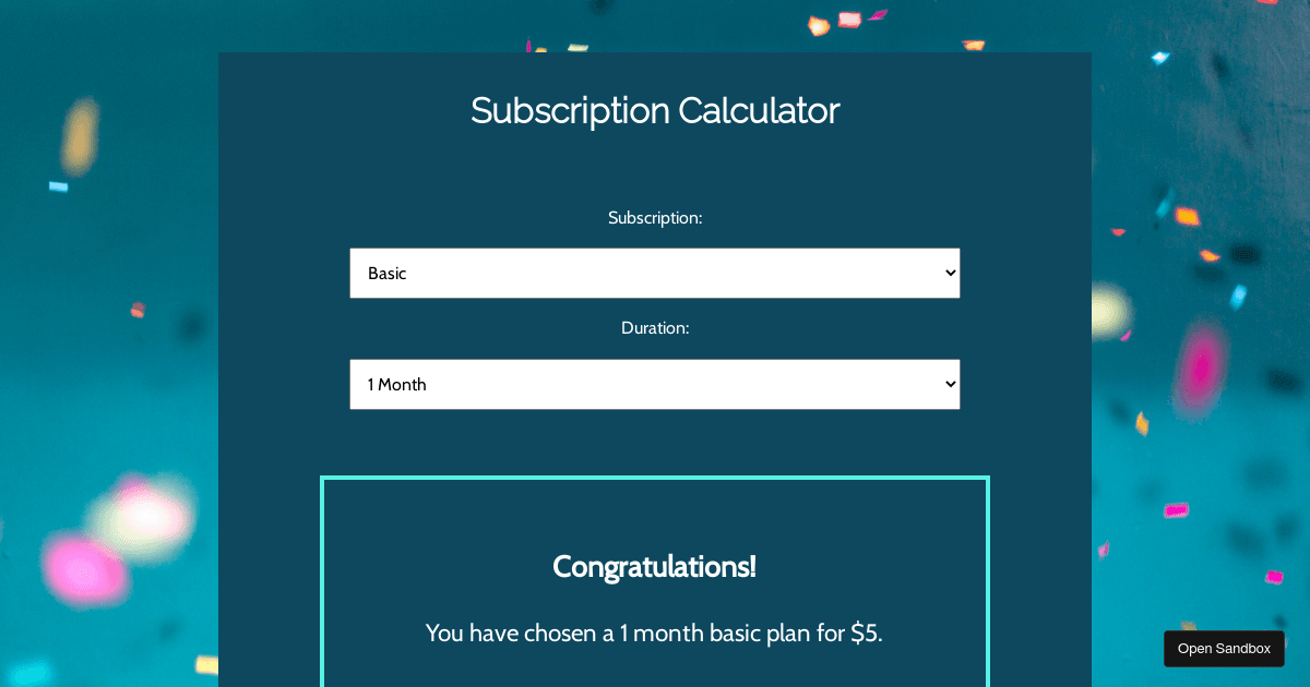 Subscription Calculator - Codesandbox
