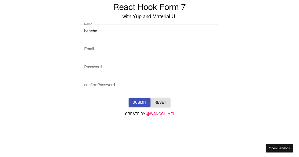 React Hook Form 7 with Yup and Material UI - Codesandbox