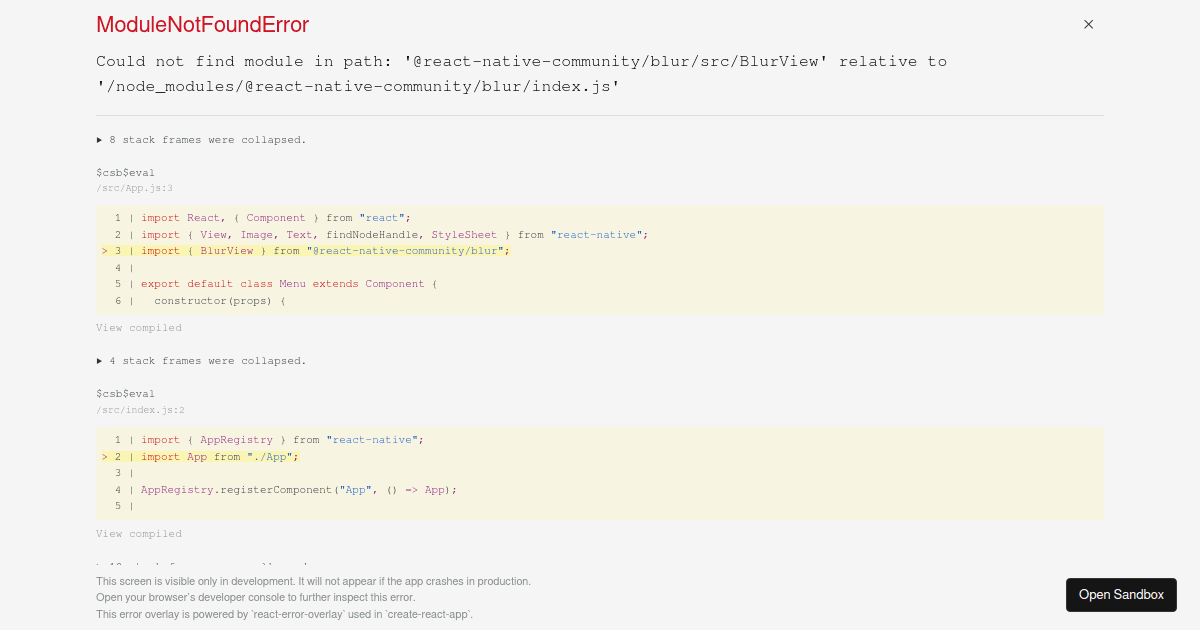 Issue React Native For Web Codesandbox