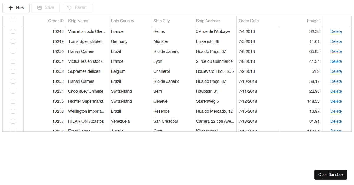 DevExtreme revert specific rows by selection - Codesandbox