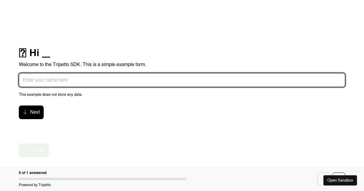 Tripetto SDK / Runner / Autoscroll / Plain JS / Basic implementation - Codesandbox