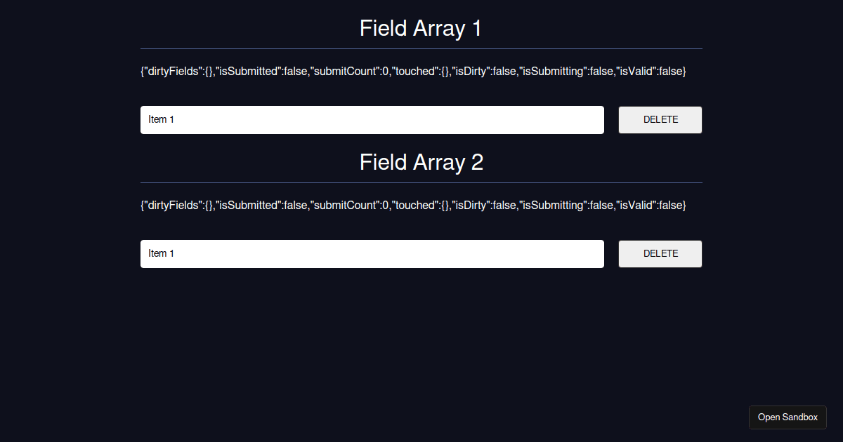React Hook Form - useFieldArray - Codesandbox