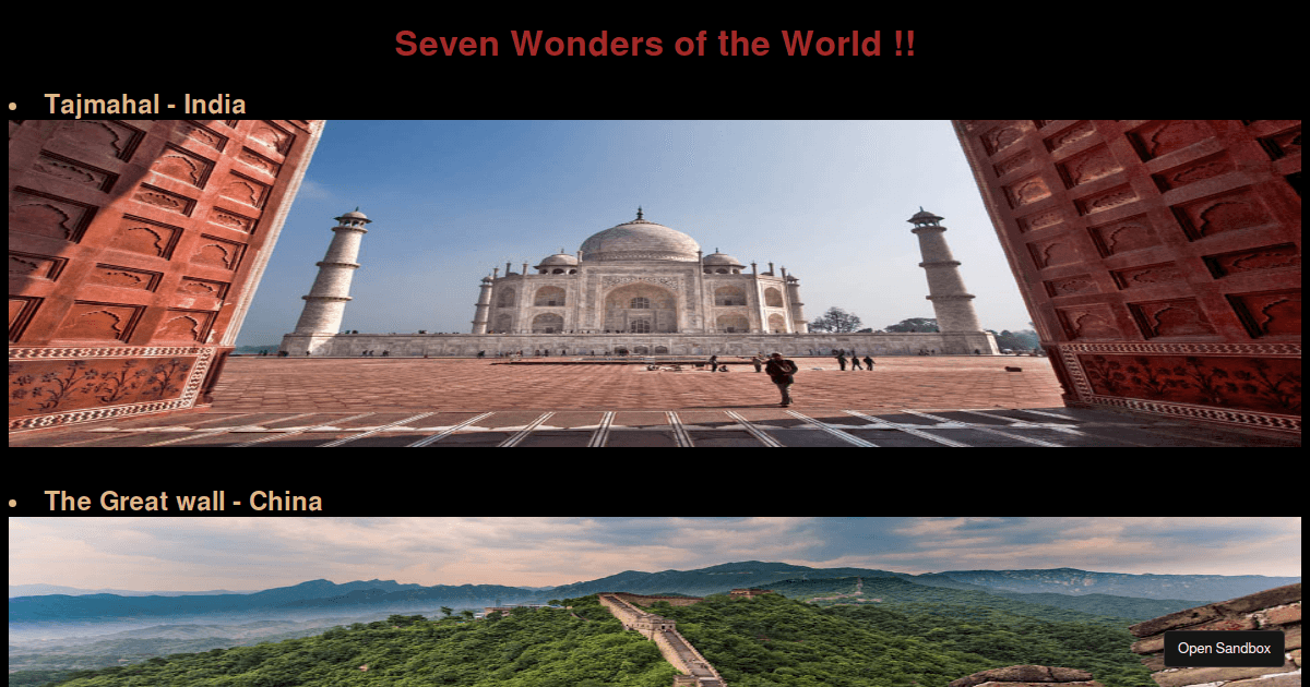 Seven wonders - Codesandbox