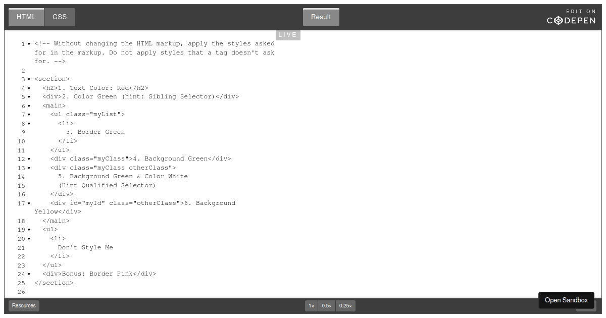 CSS Activity - Codesandbox
