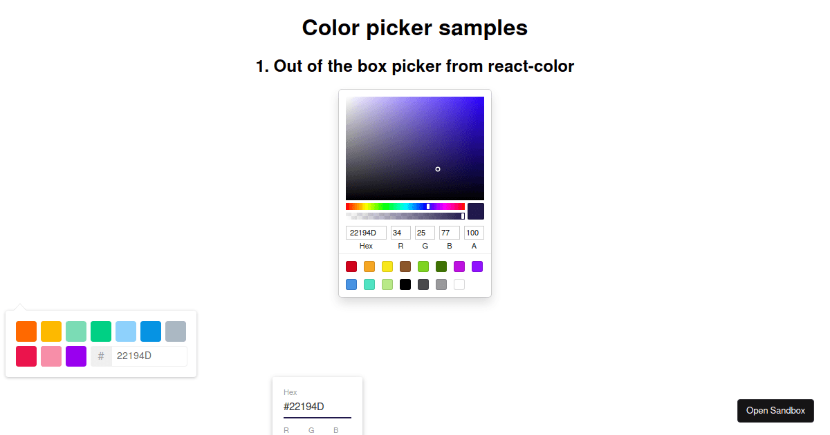 Custom Color Picker using react-color (forked) - Codesandbox