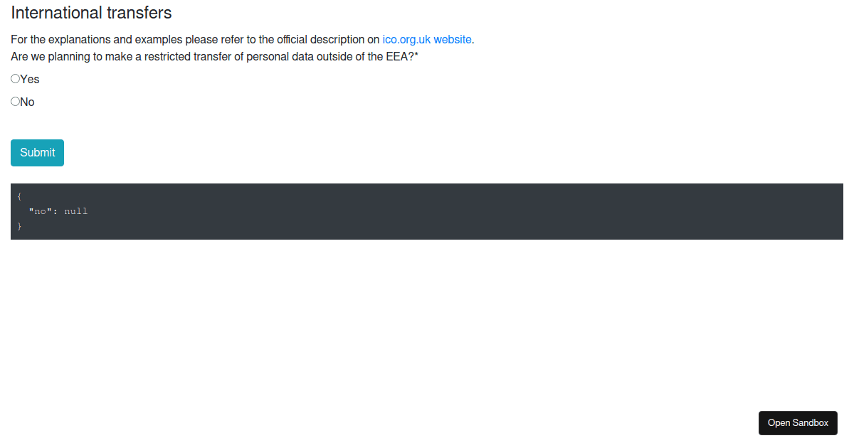 GDPR International transfers questionaire (forked) - Codesandbox