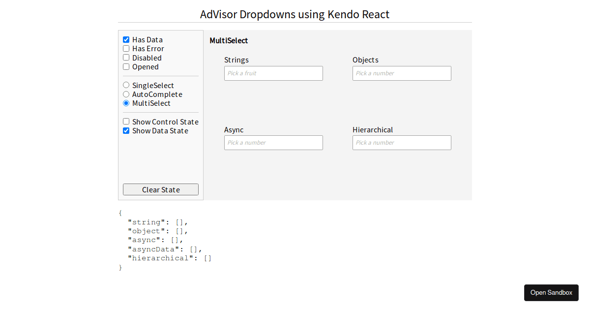 Kendo React Dropdowns v2 - Codesandbox
