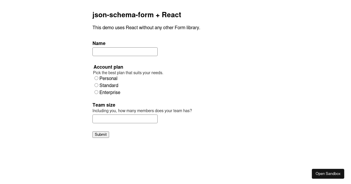 json-schema-form: Demo - React (forked) - Codesandbox json-schema-form: Demo - React (forked) - Codesandbox