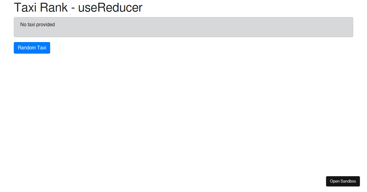 Taxi Rank - useReducer Example - Codesandbox